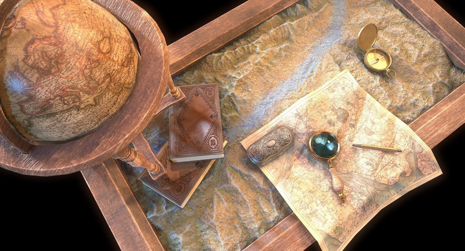 3D model Geographic tactical table with war map VR / AR / low-poly ...