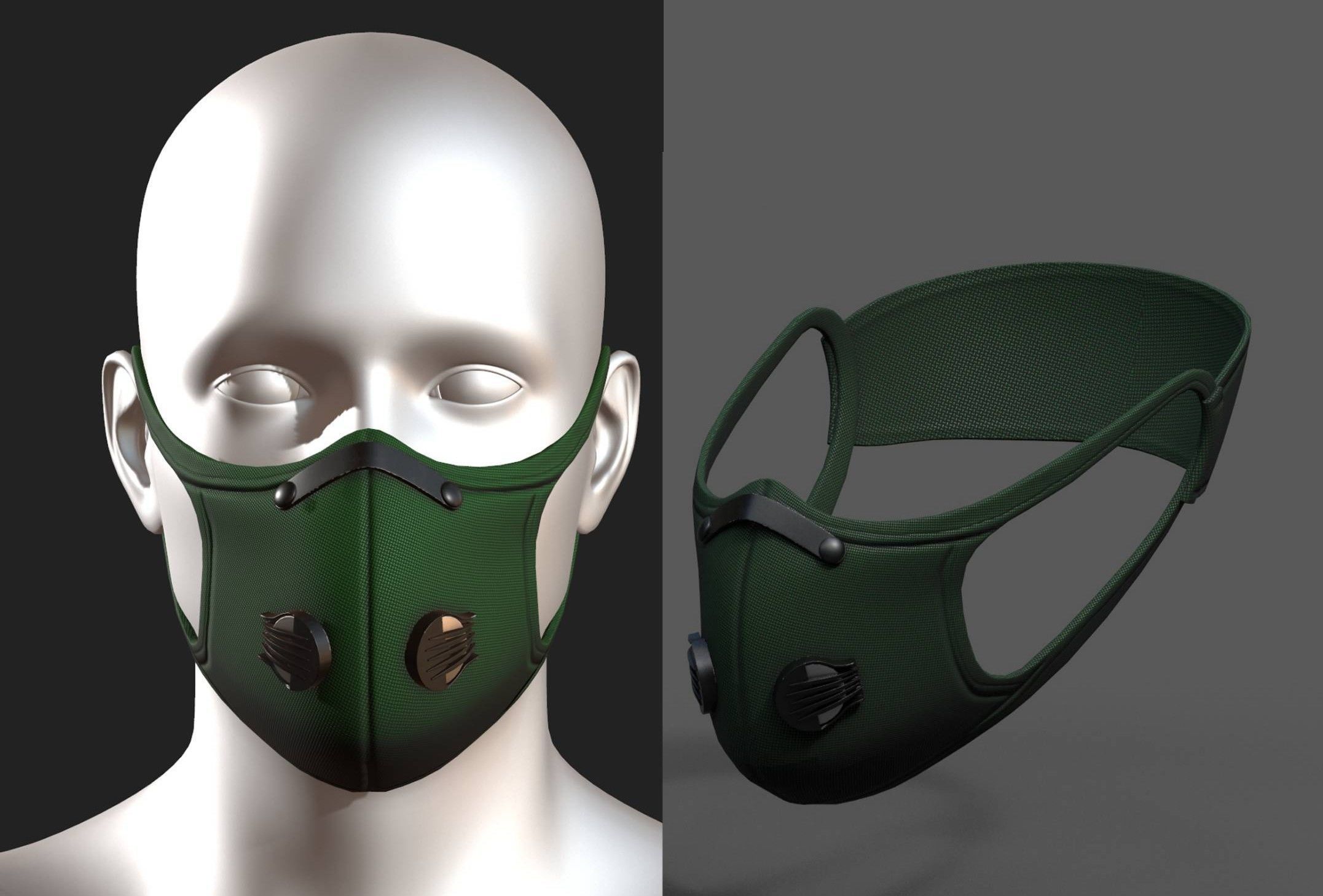 3D model Gas mask fabric Green protection classic VR / AR / low-poly ...