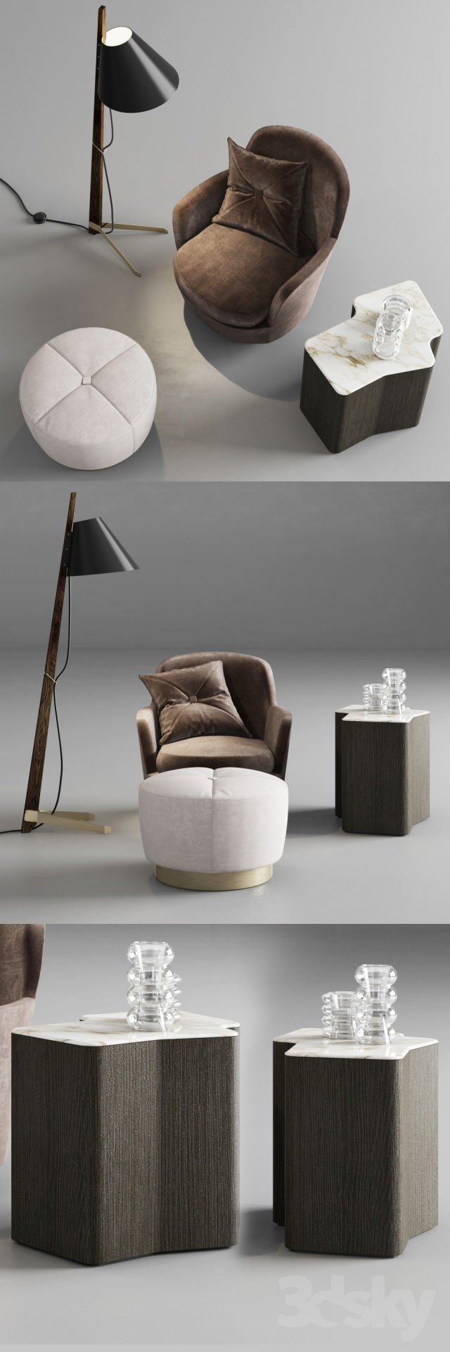 Jacques Armchair And Pouf 3D model | CGTrader