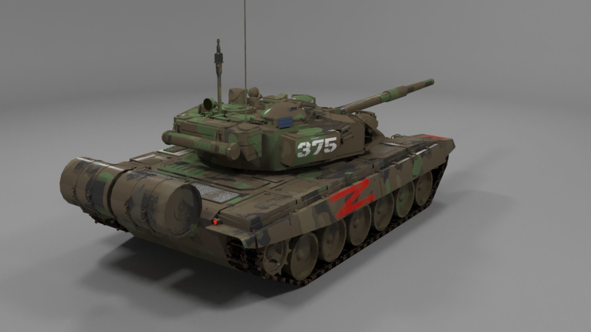 3D model Weathered Wagner PMC Camouflaged T90A Tank with Red Z Marking VR / AR / low-poly | CGTrader