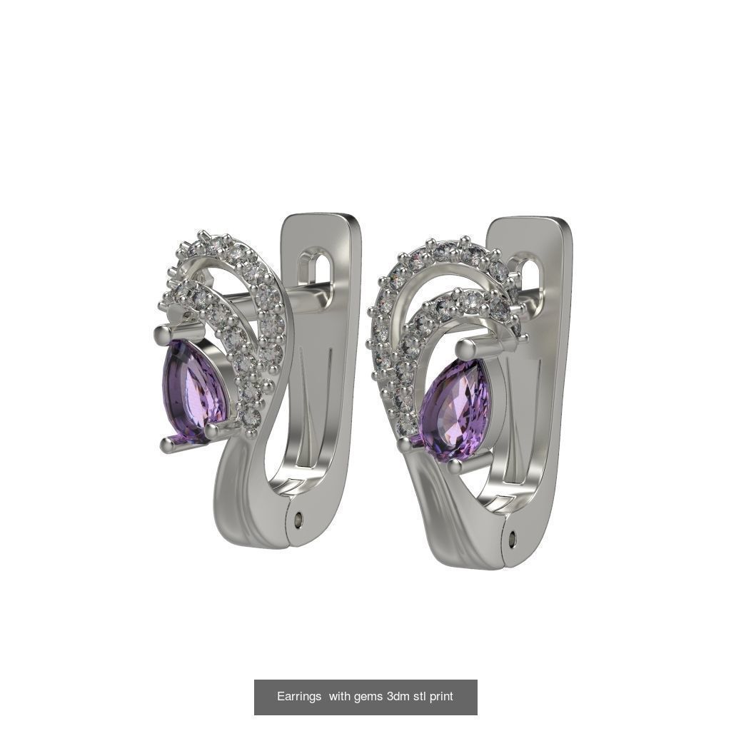 Women earrings with gems and diamonds 3dm stl 3D Model Collection ...