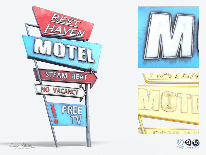 3D model Motorway Motel Sign PBR 3 VR / AR / low-poly | CGTrader