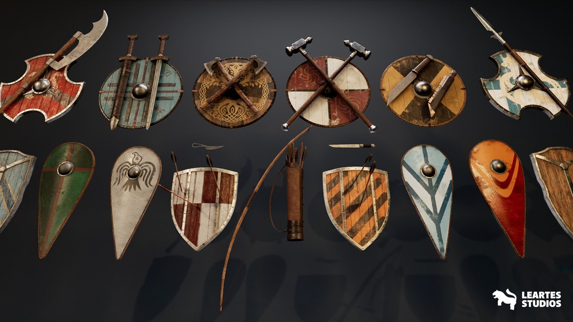 3D model Medieval Viking Weapons and Shields Set VR / AR / low-poly ...
