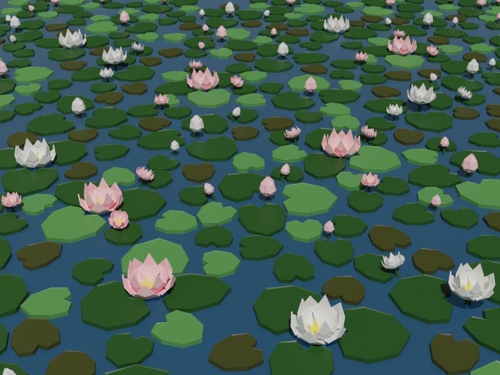 Low poly water lilies free VR / AR / low-poly 3D model | CGTrader
