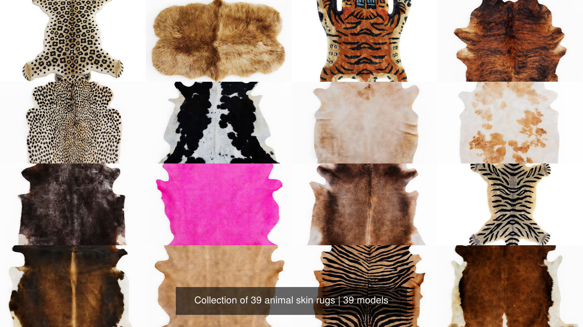 Collection of 39 animal skin rugs | CGTrader