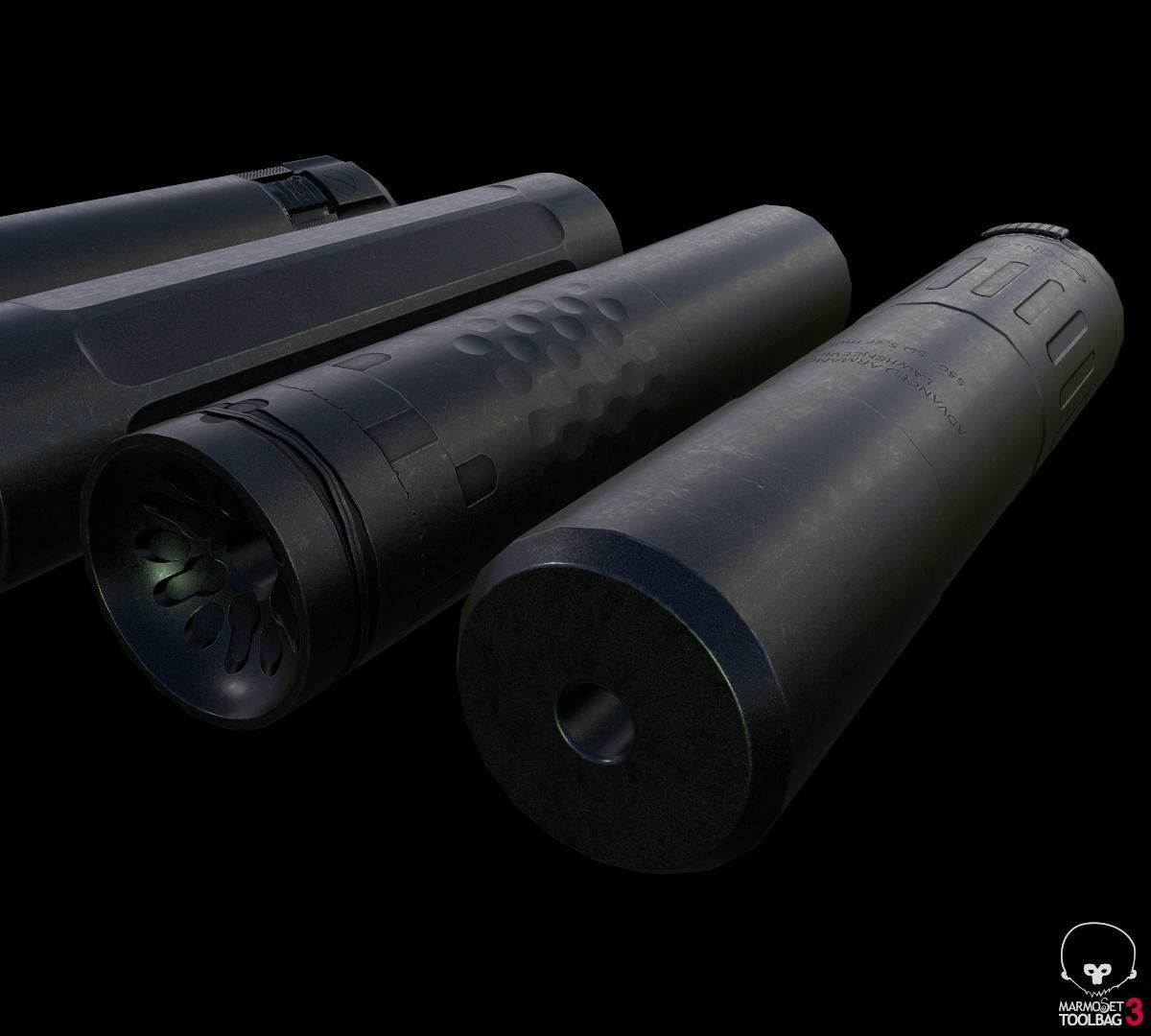 3D model Lowpoly silencer set VR / AR / low-poly | CGTrader