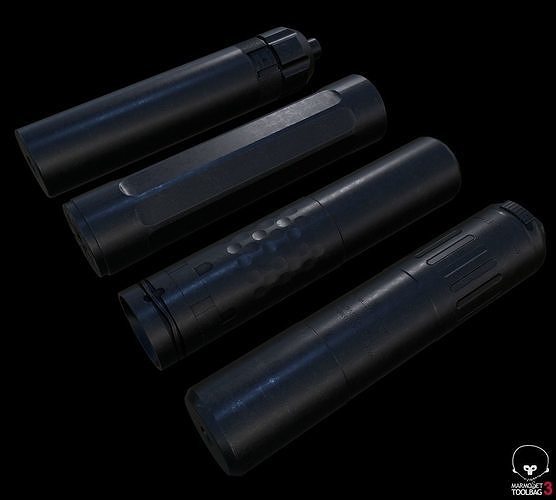 3D model Lowpoly silencer set VR / AR / low-poly | CGTrader