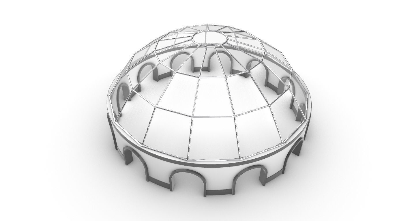 Dome Pavilion with Square Wireframe Structure and Panels 3D model ...