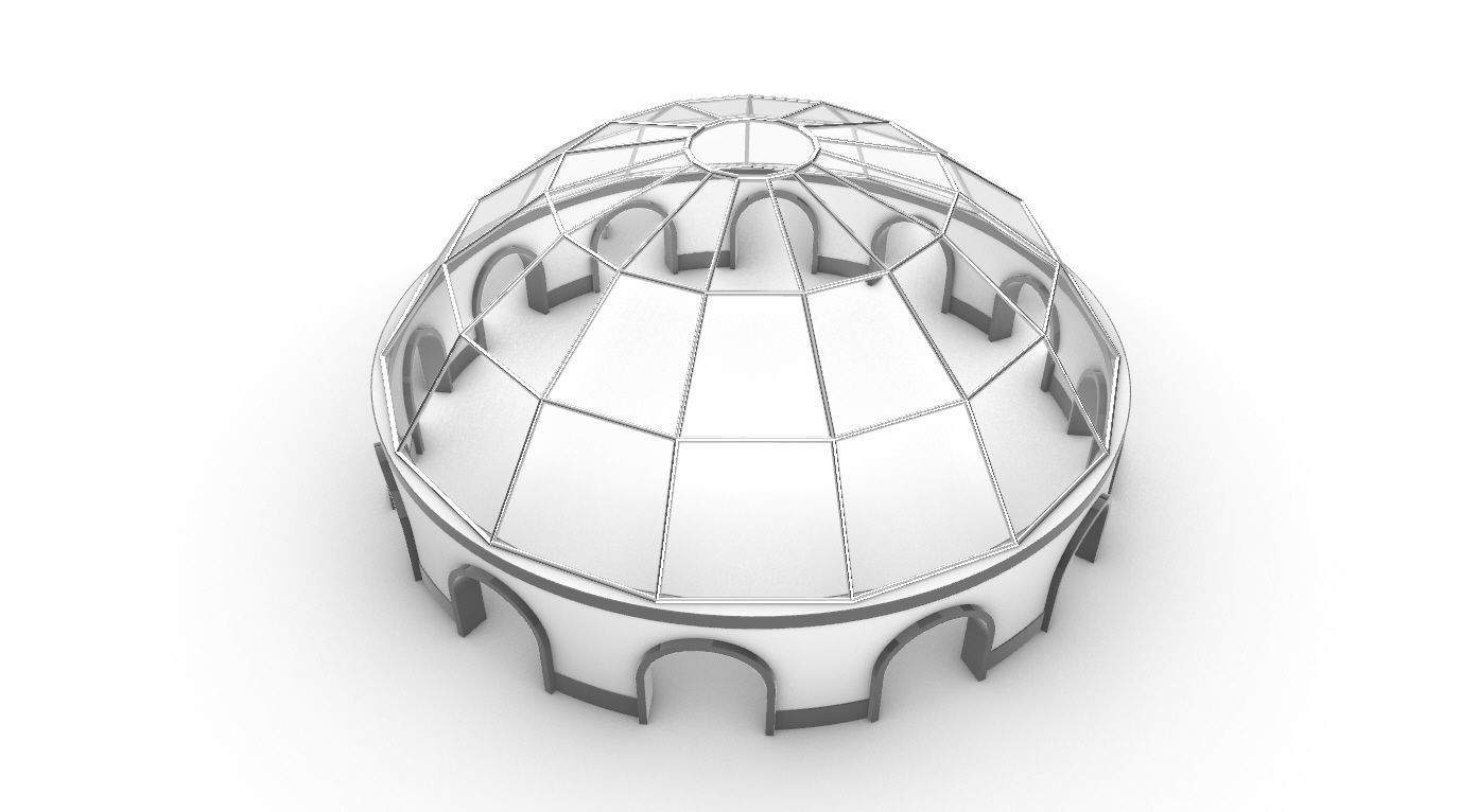 Dome Pavilion with Square Wireframe Structure and Panels 3D model ...