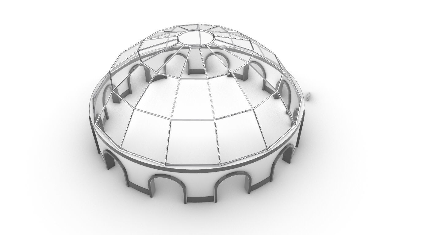 Dome Pavilion with Square Wireframe Structure and Panels 3D model ...