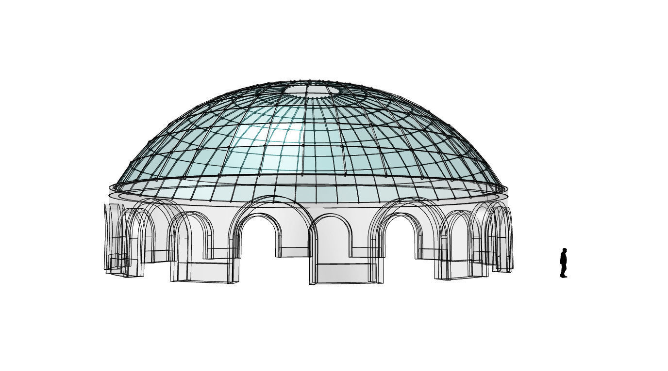 Dome Pavilion with Square Wireframe Structure and Panels 3D model ...
