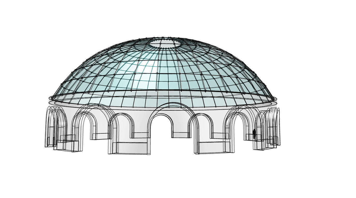 Dome Pavilion with Square Wireframe Structure and Panels 3D model ...