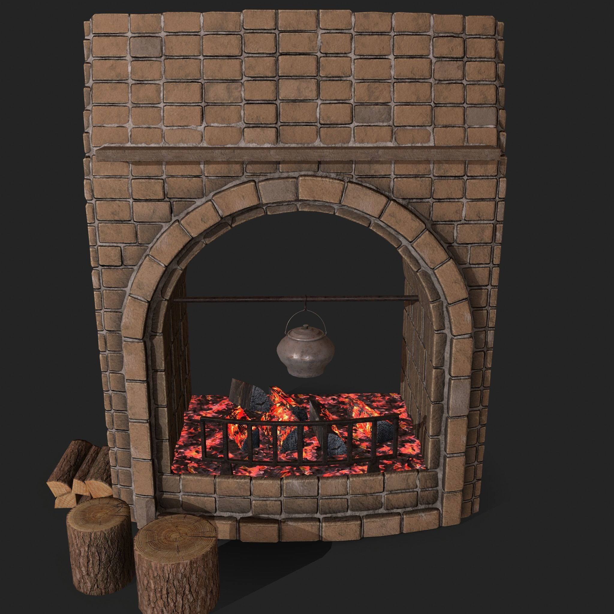 Stone fireplace game asset 3D model | CGTrader