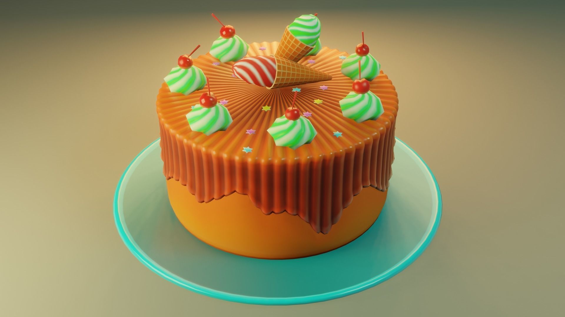 3D model Cake gradient VR / AR / low-poly | CGTrader