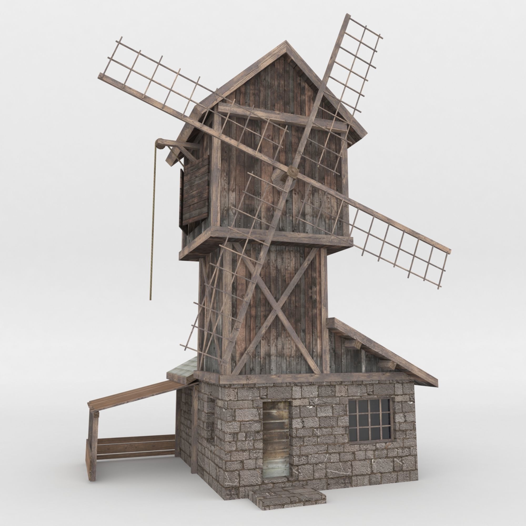 3D model Medieval house mill fantasy Fachwerk 005 Low-poly 3D model VR ...