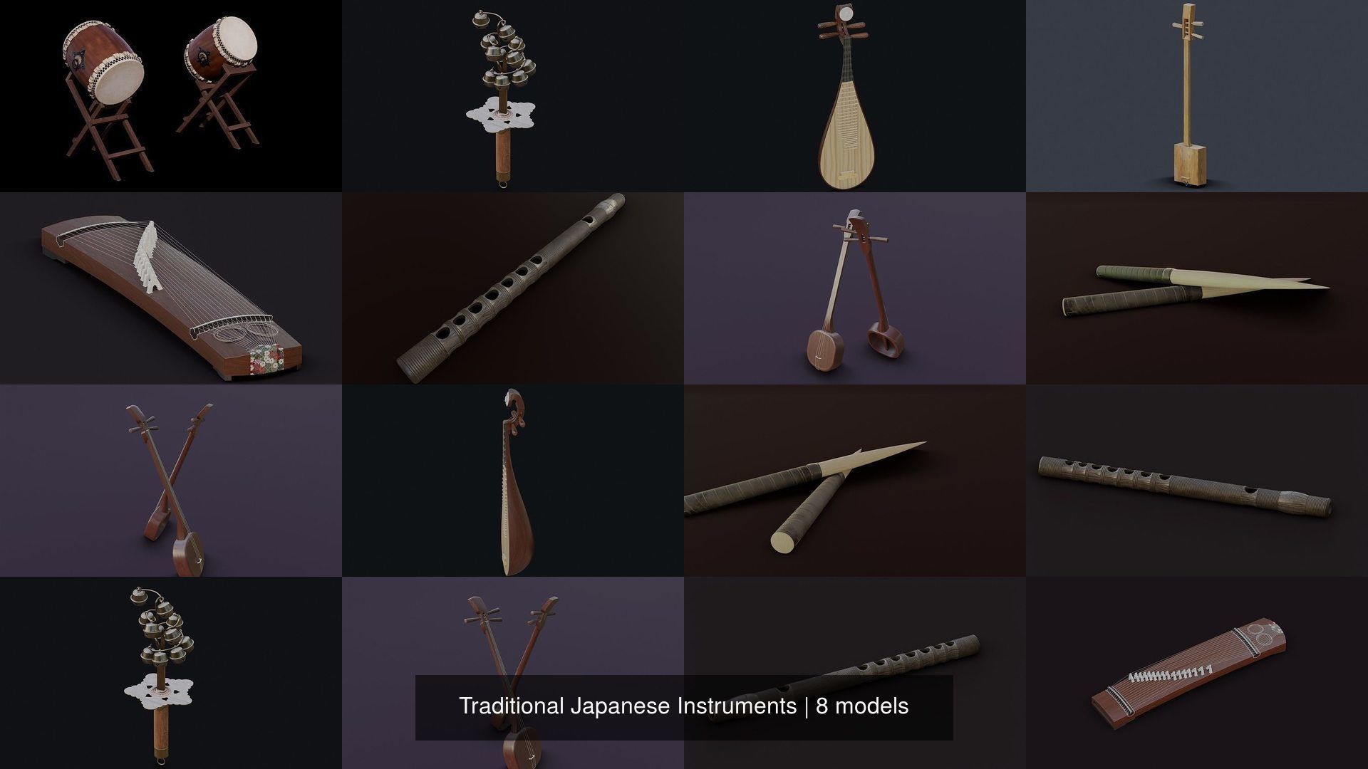 3D Model Collection Traditional Japanese Instruments VR / AR / low-poly ...