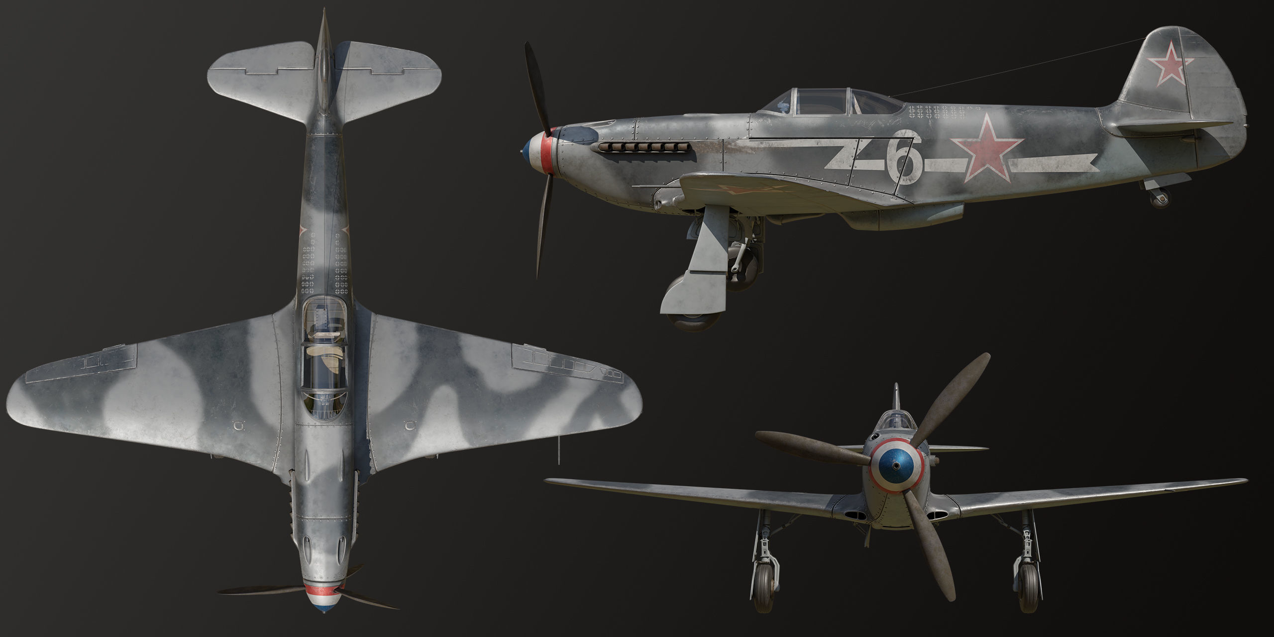 Russian Soviet fighter aircraft Yakovlev Yak 3 3D model rigged | CGTrader