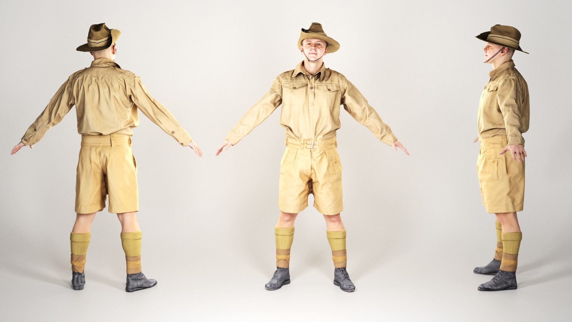 3D model Australian infantryman character from WW2 in A-pose 165 VR ...