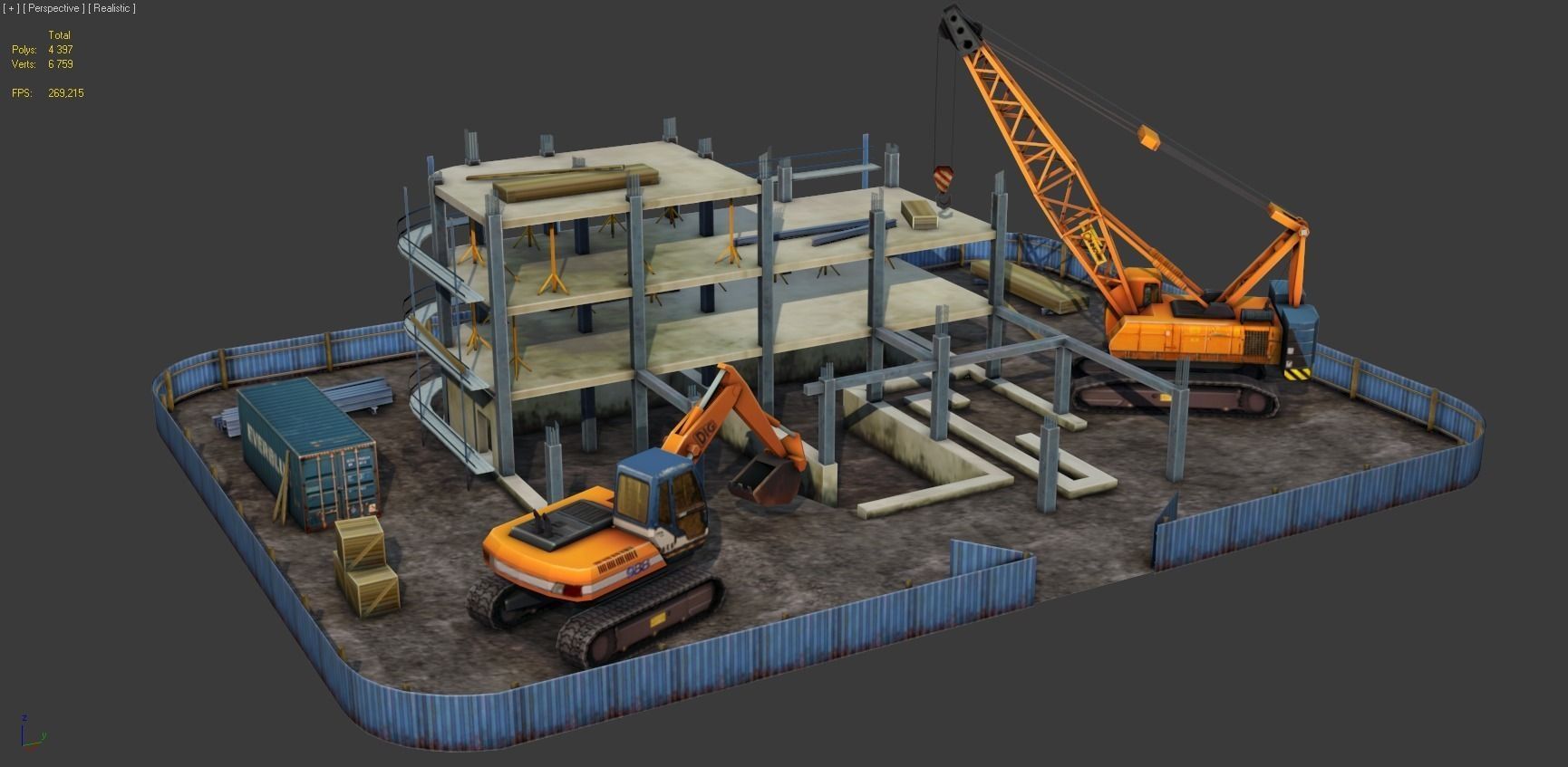 3D model Construction Pack - Crane - Digger and Props - low poly VR ...