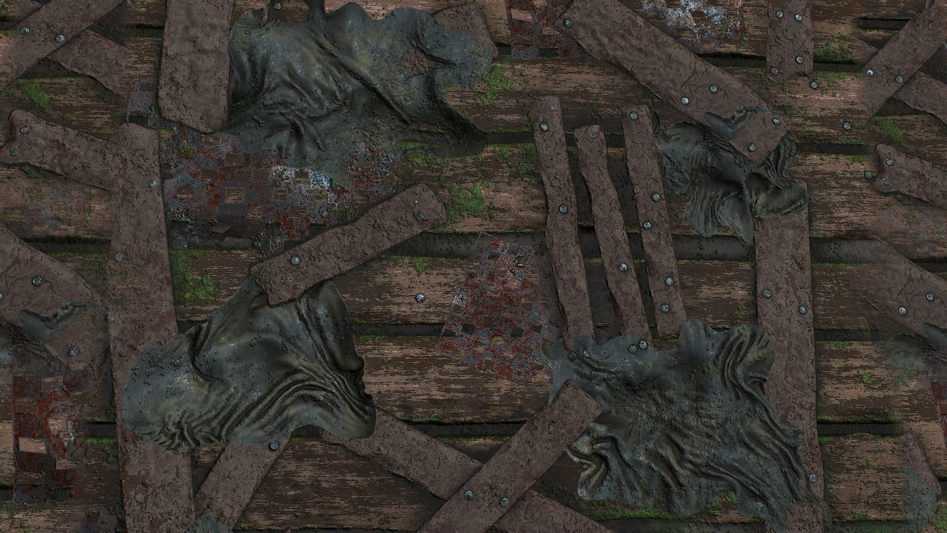 Seamless old wooden postapocalyptic wall texture 3D model