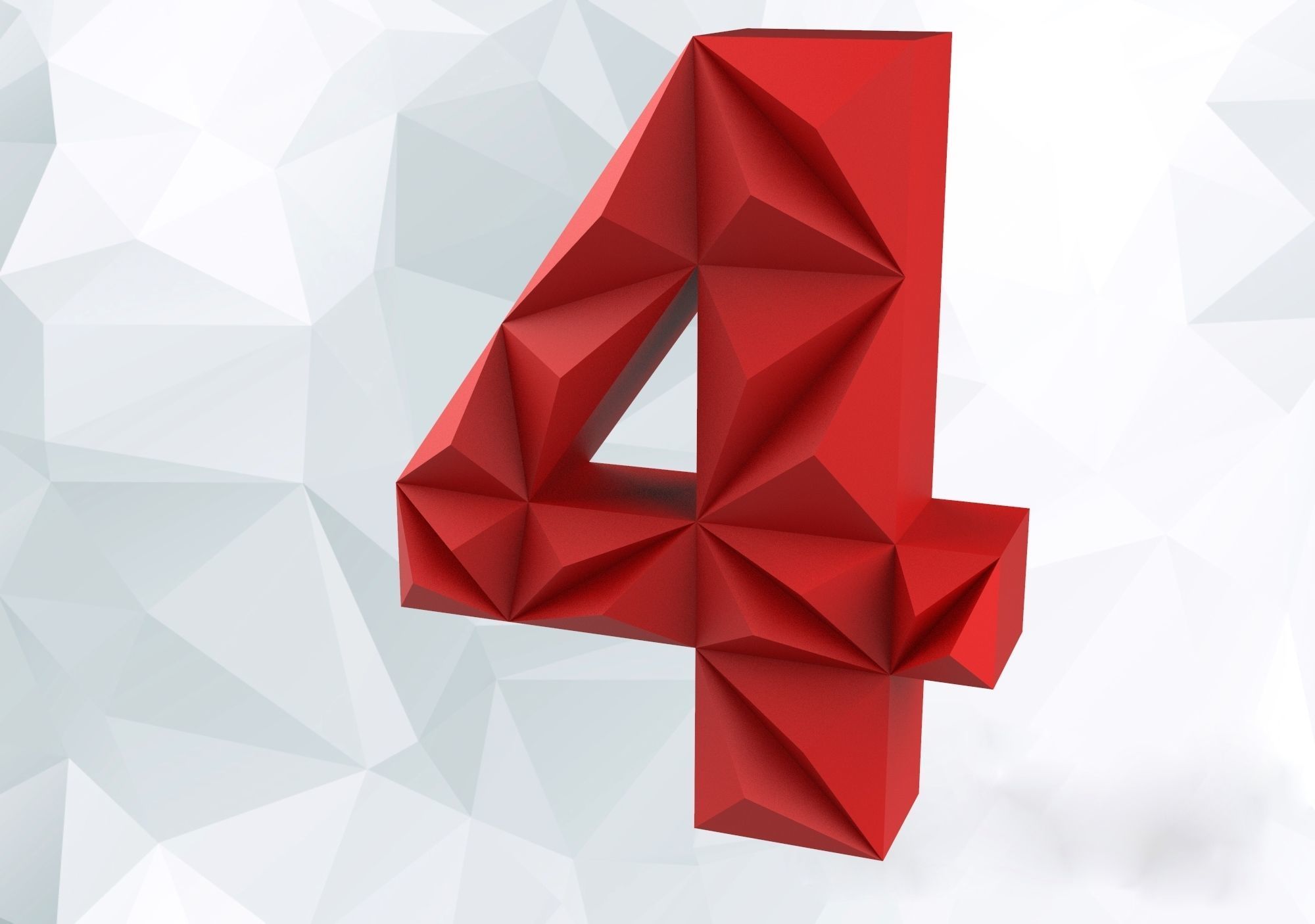 Lowpoly digit 4 number 3D model 3D printable | CGTrader