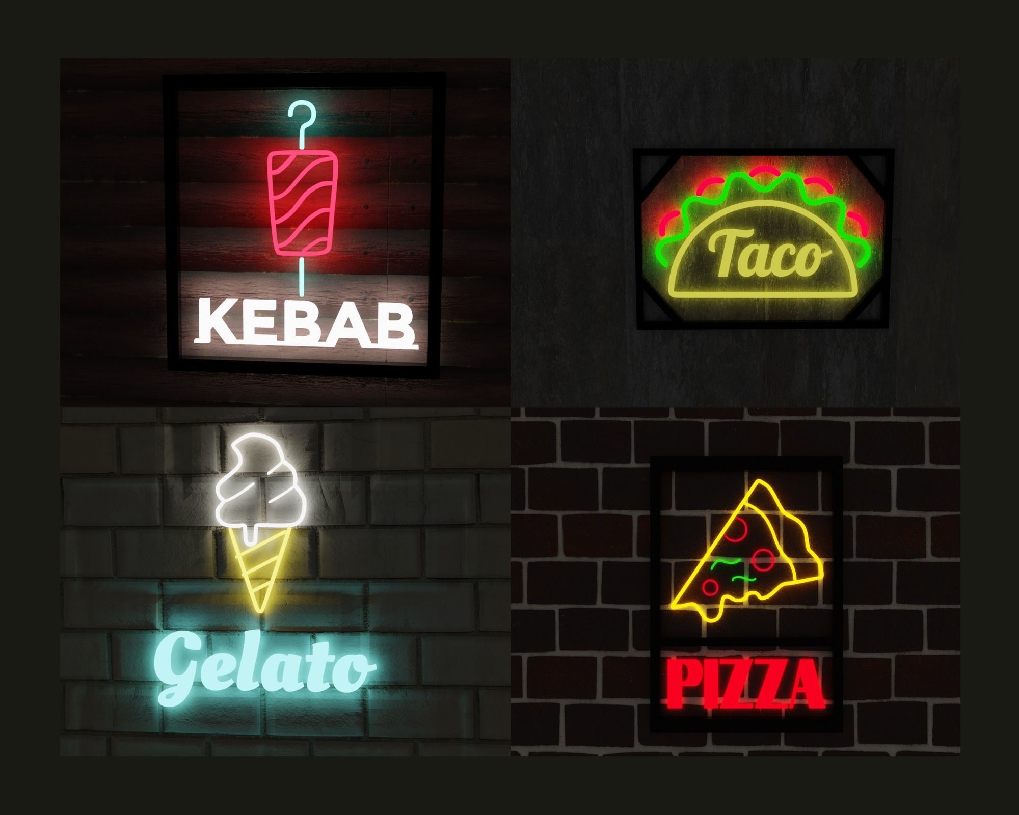 Neon food signs pack 3D model | CGTrader