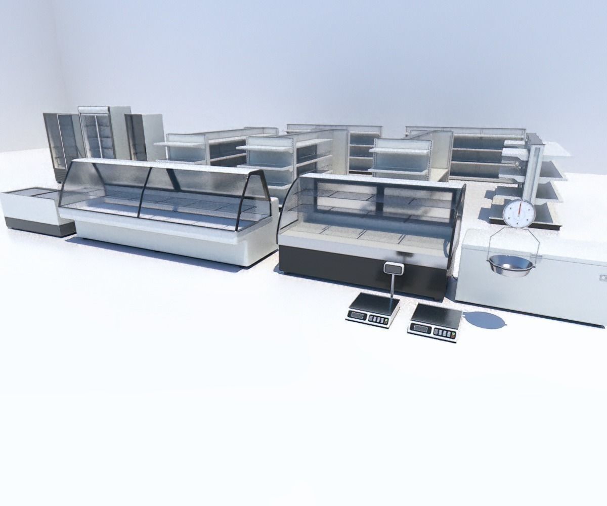 3D model Package Shelves Refrigerators Freezers and Scalesed VR / AR ...