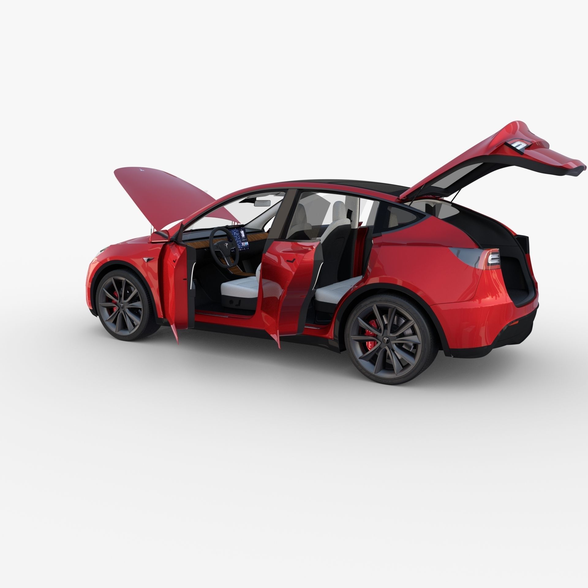 Tesla Model Y RWD Red with interior and chassis 3D model | CGTrader