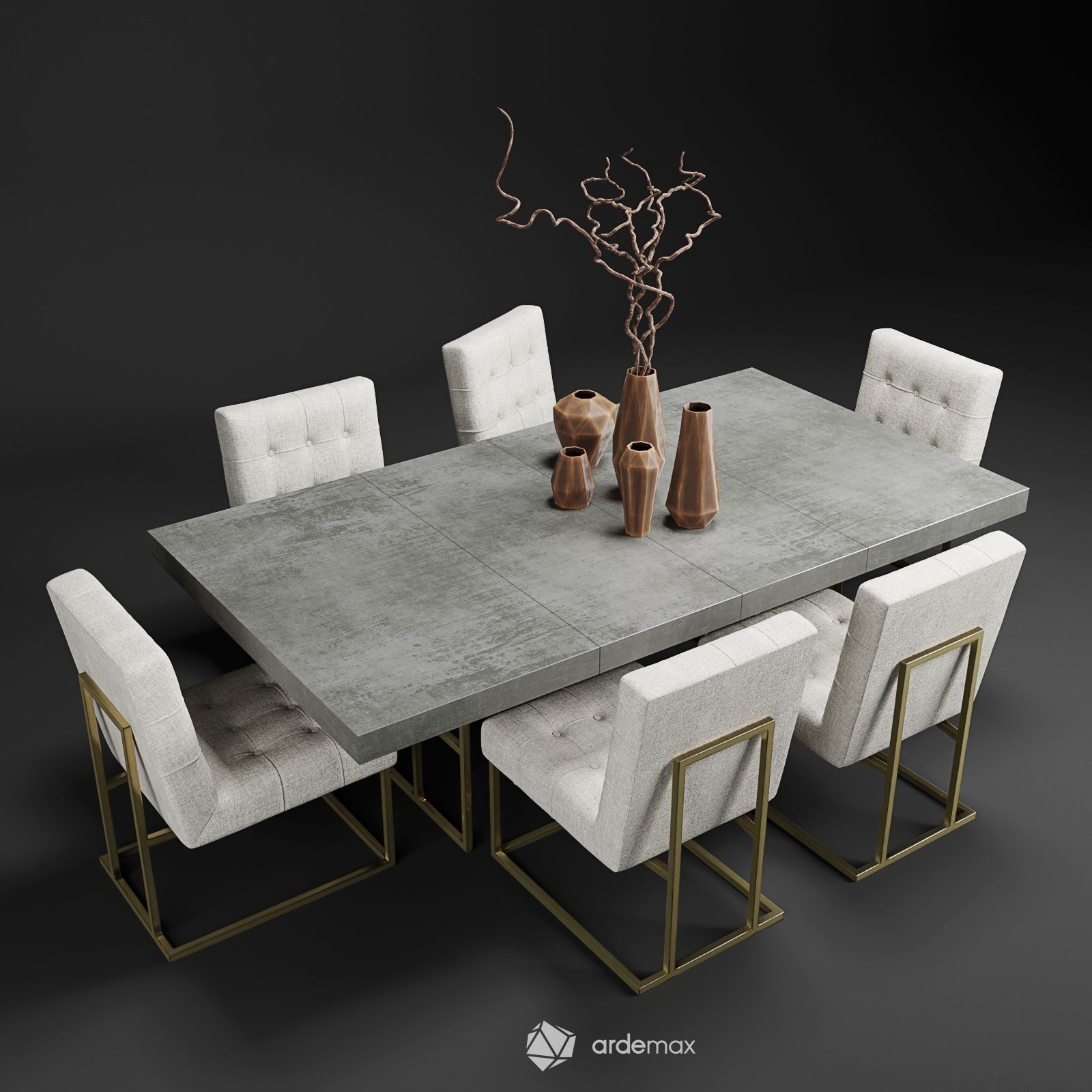 Metal Base Dining Table 3D model | CGTrader