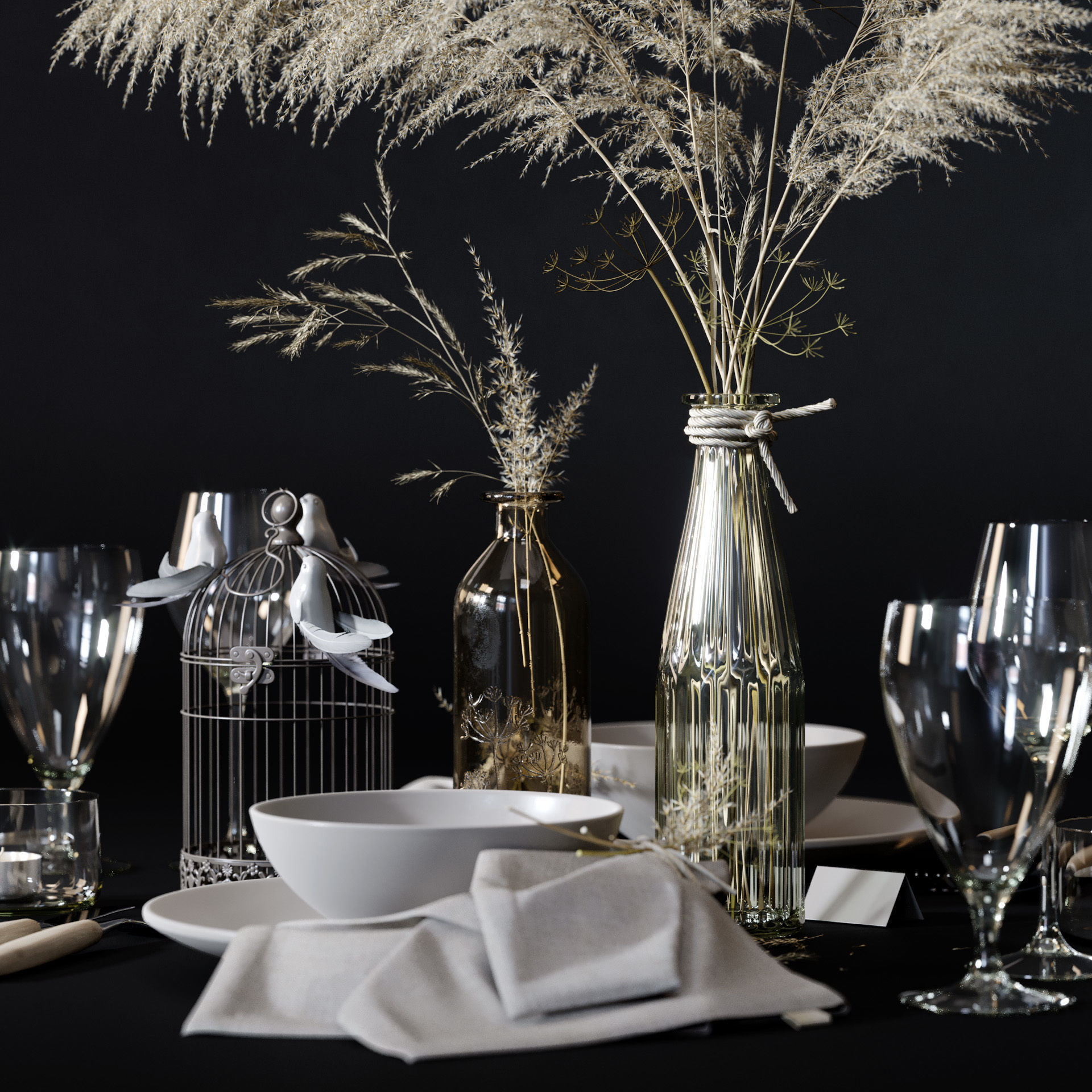 Straw Table Set 3D model | CGTrader