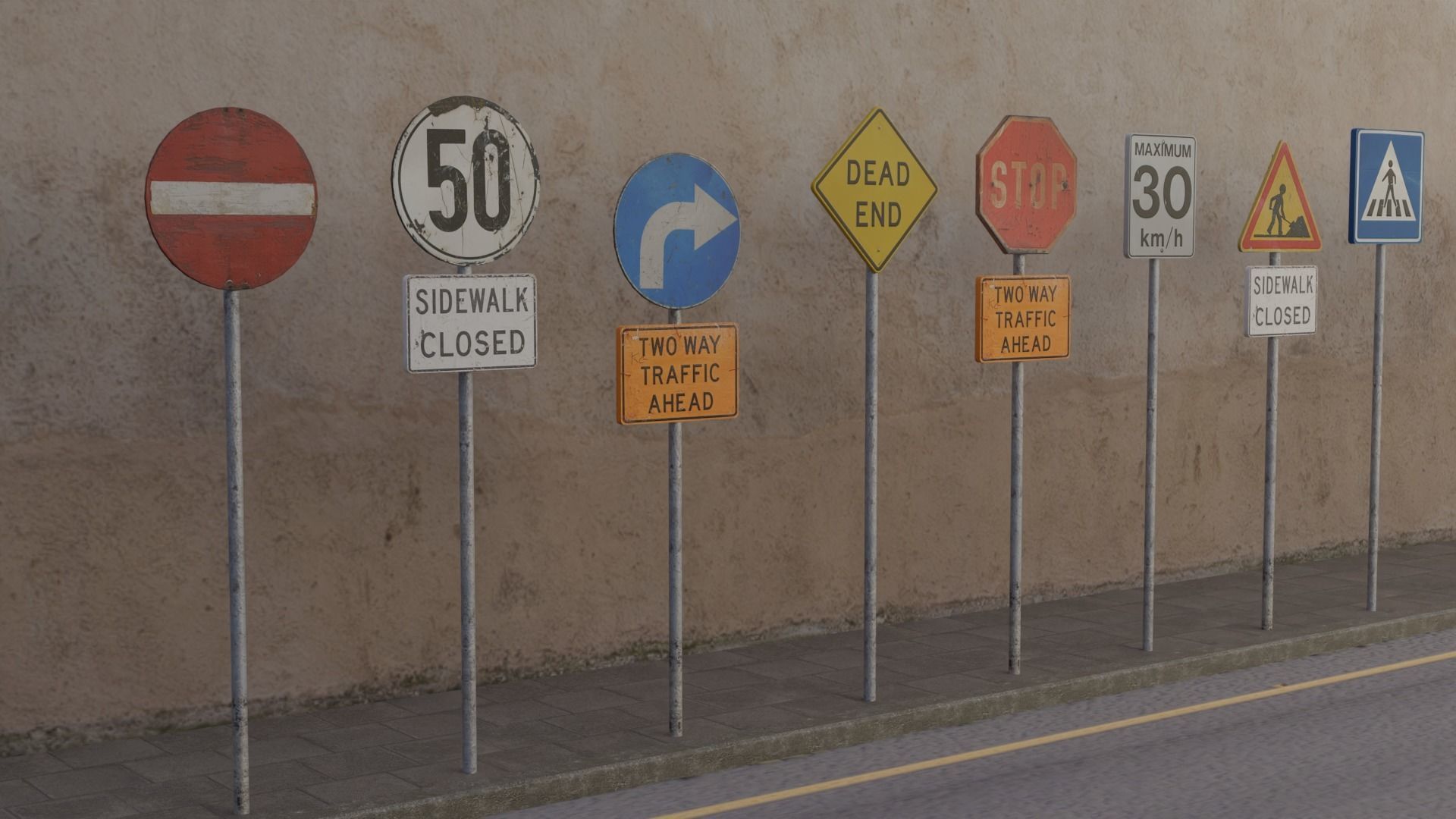 3D model Road sign pack VR / AR / low-poly | CGTrader