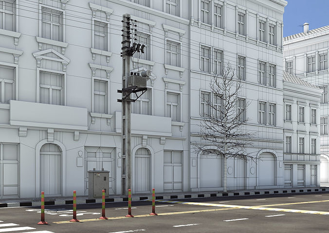 Realistic Street with electric post 3D model | CGTrader