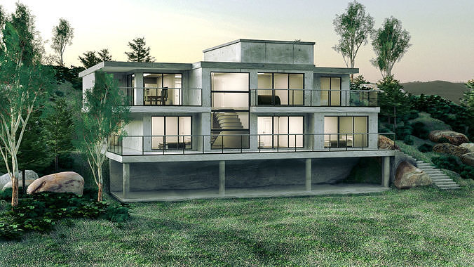 Modern house on the hill side 3D model | CGTrader