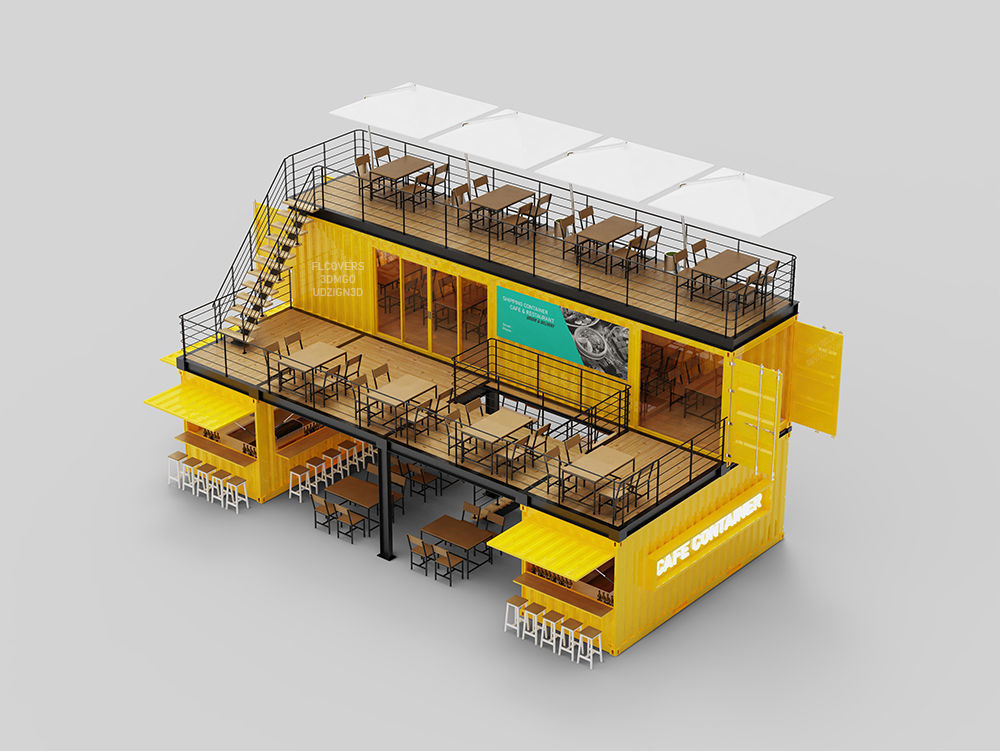 Shipping Container Cafe and Restaurant 3D model | CGTrader