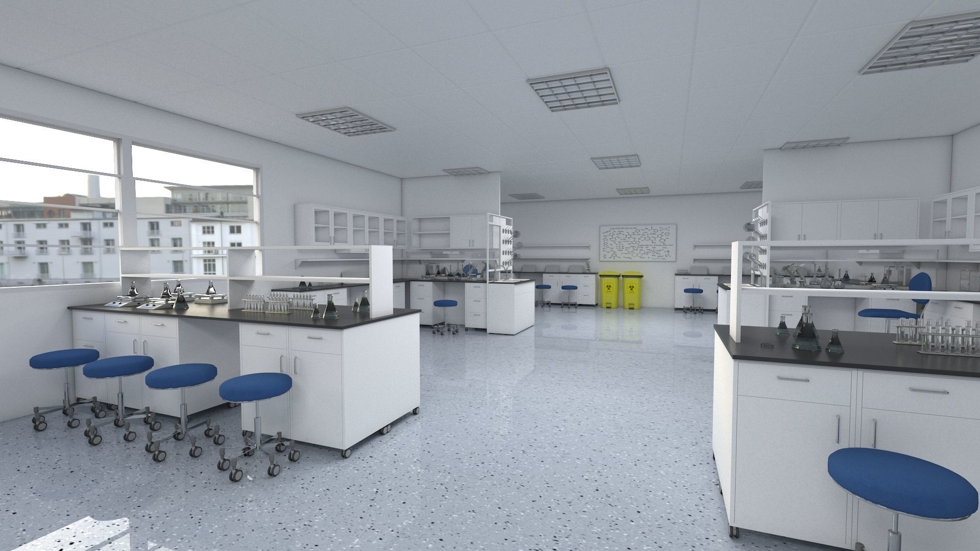 Laboratory 3D model with counter tops and chairs 3D model | CGTrader
