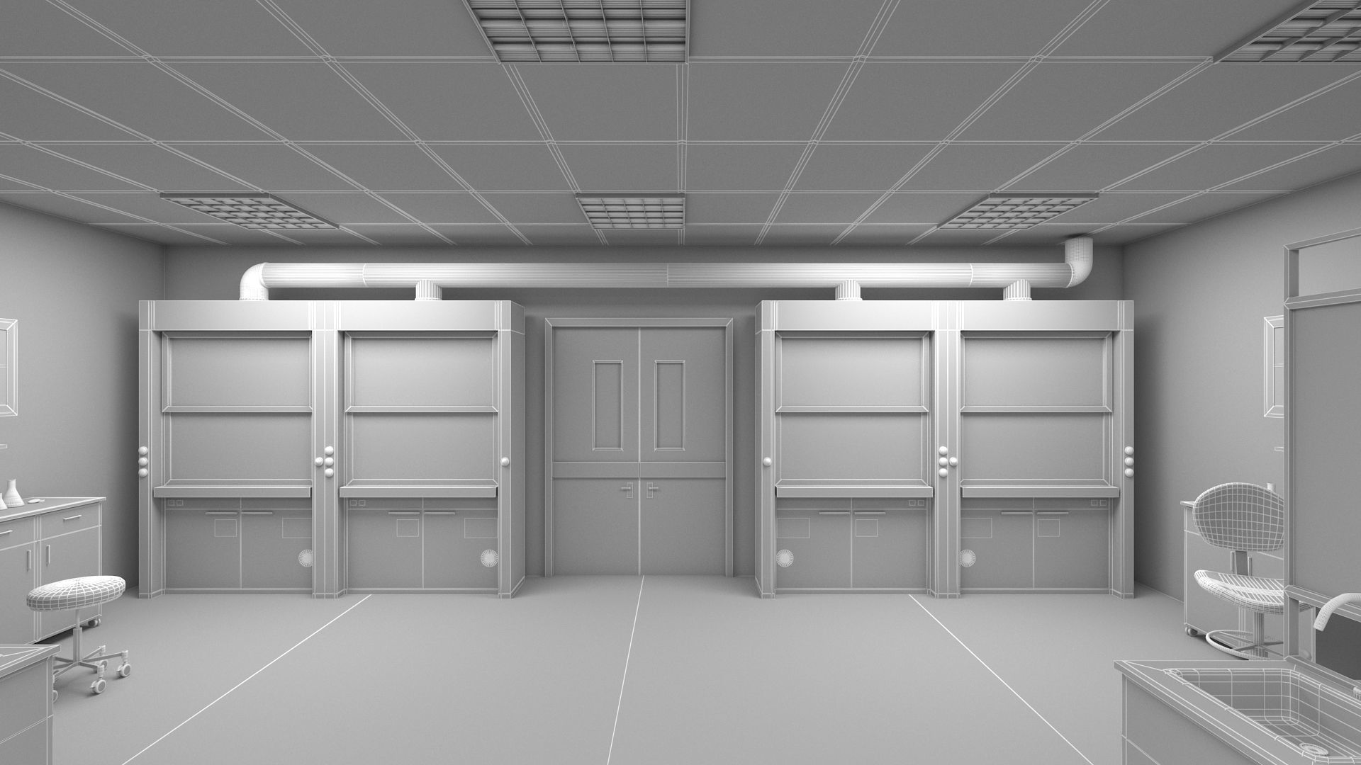 Laboratory 3D model with counter tops and chairs 3D model | CGTrader