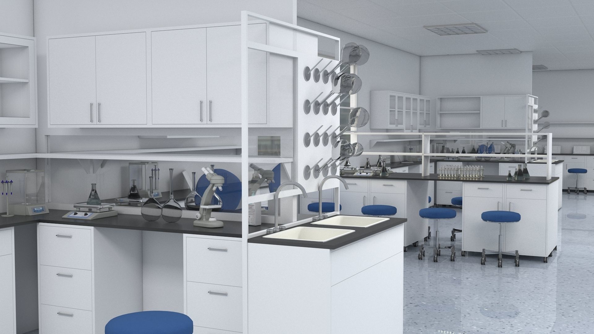Laboratory 3D model with counter tops and chairs 3D model | CGTrader