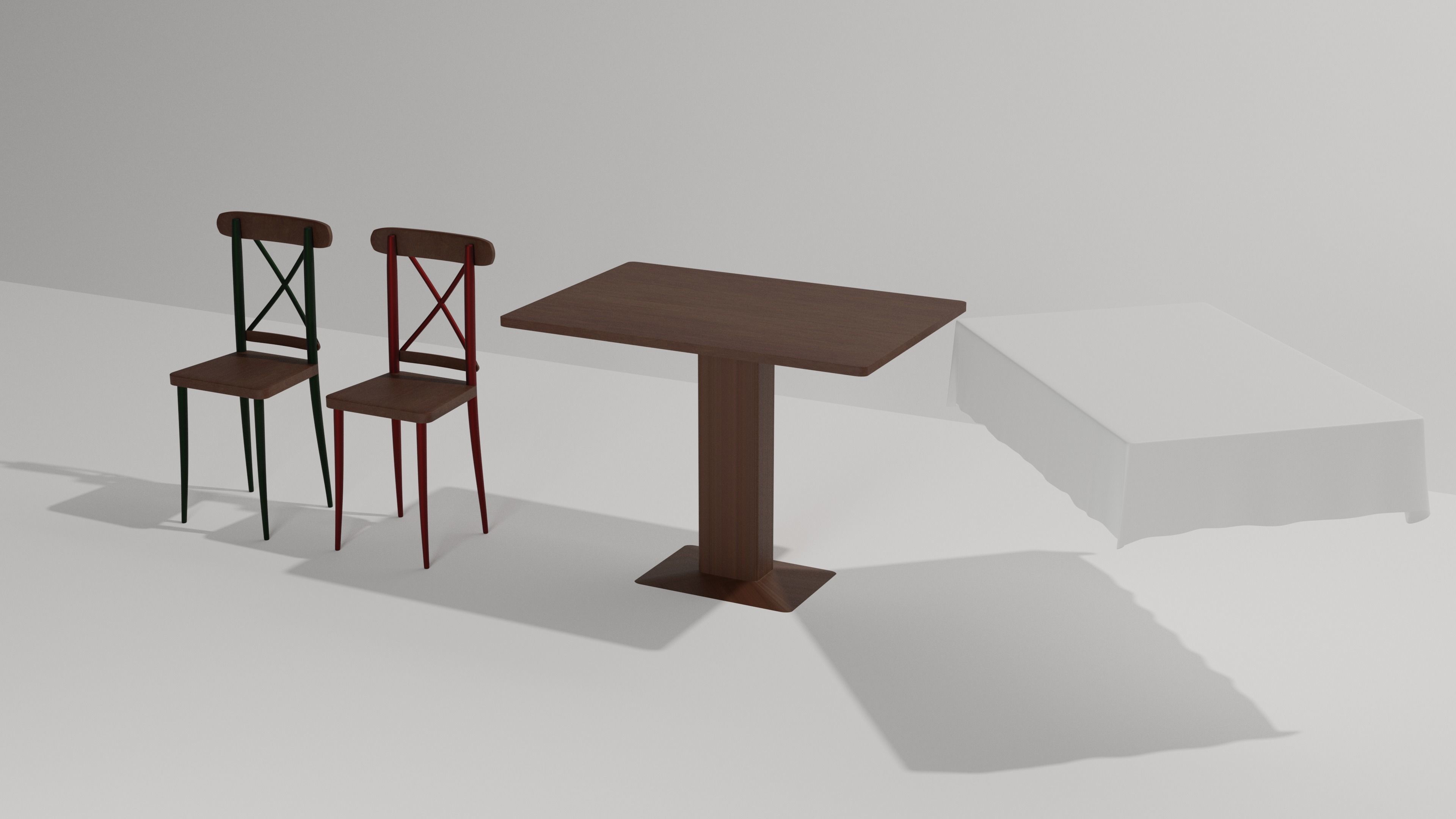 Wooden Tableset Wooden Table Chair Tablecloth free 3D model | CGTrader