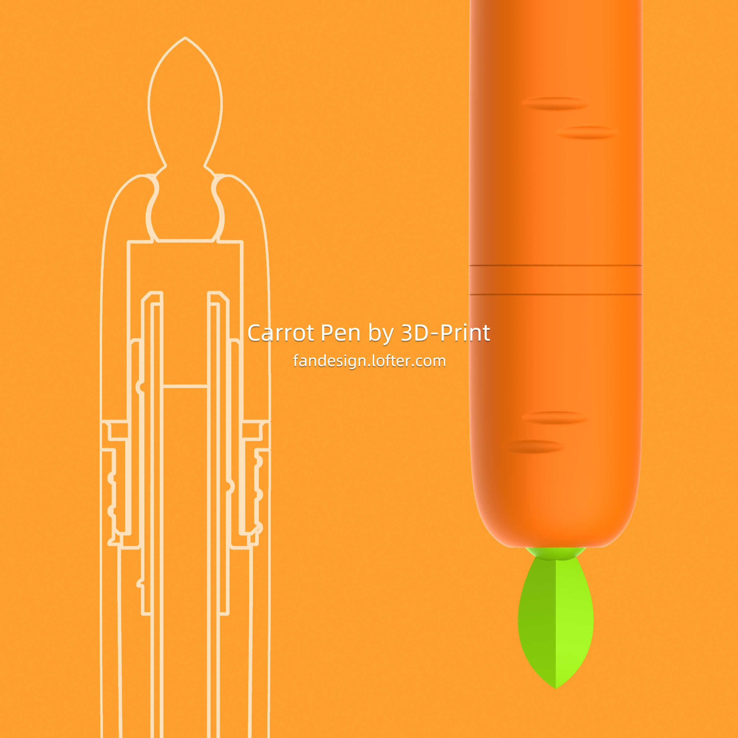 Carrot Pen - rotate open 3D model 3D printable | CGTrader