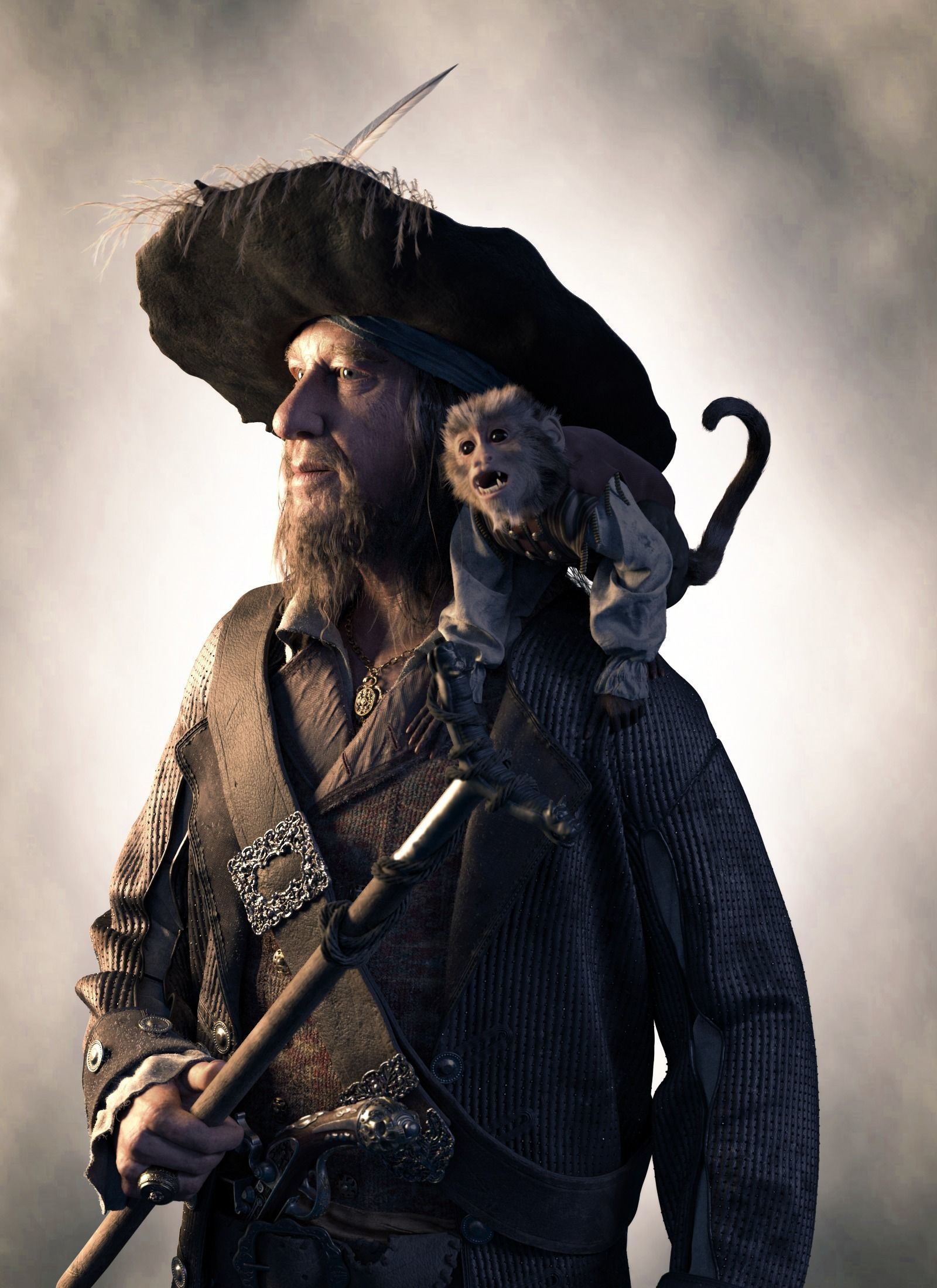 Barbossa head model obj and ztool and displacement maps 3D model | CGTrader
