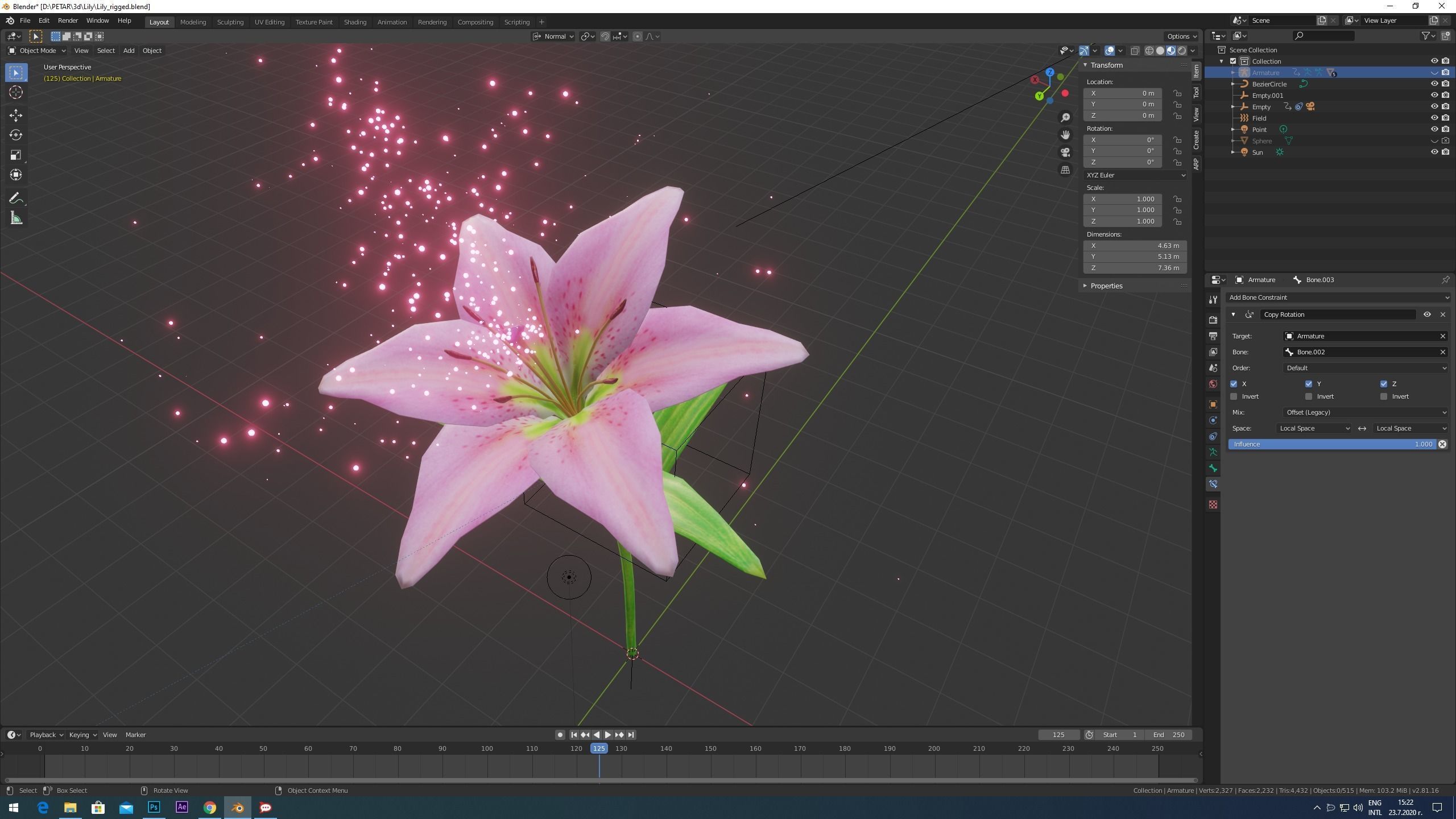 Lily flower rigged animated 3D model animated rigged | CGTrader