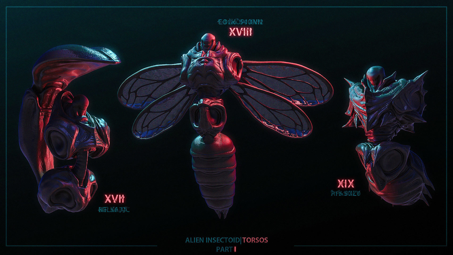 Alien Insectoid Torsos - 32 IMM Brush - Part I 3D model | CGTrader