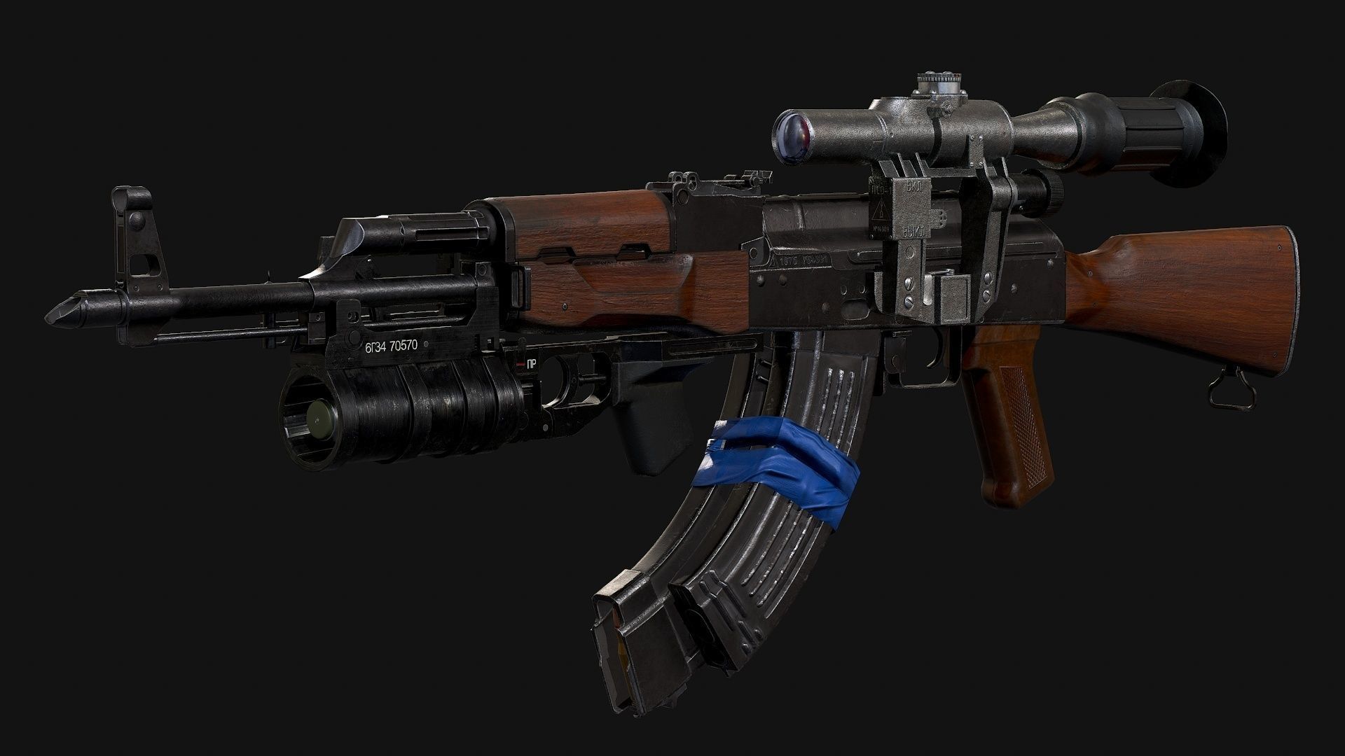 3D model AK-47 with PSO-1 and GP-34 VR / AR / low-poly | CGTrader
