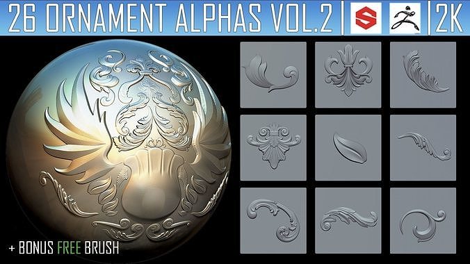 Ornament ZBRush Alphas and Brush 3D model | CGTrader