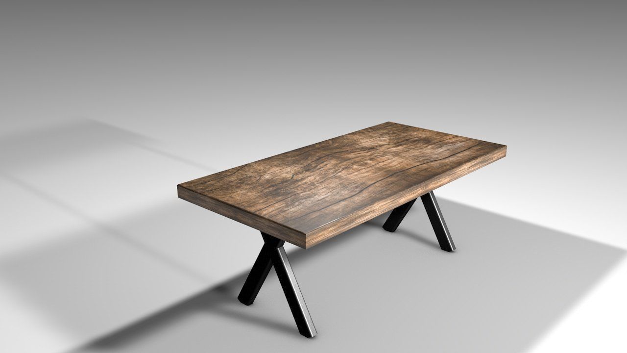 Wooden table on metal feet 3D model | CGTrader
