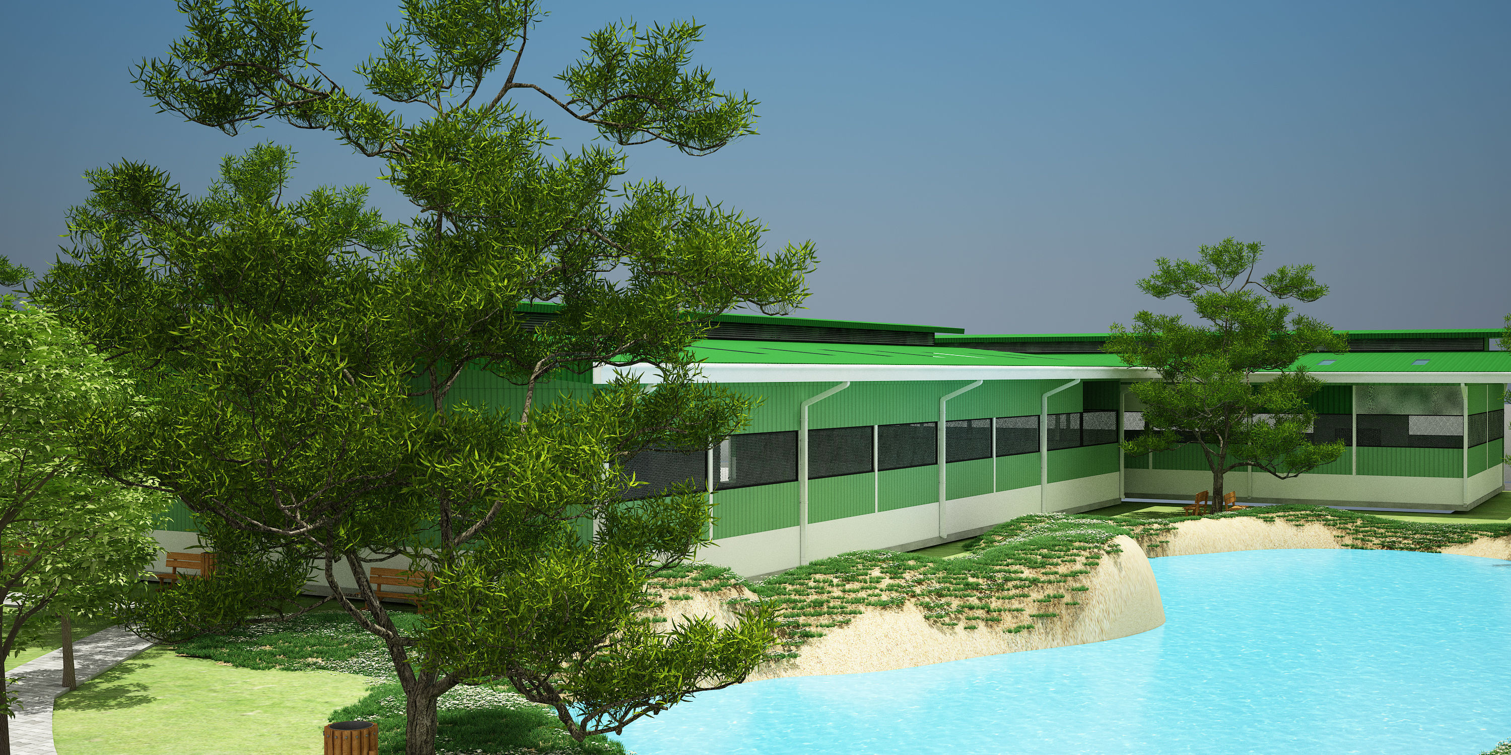 3D model FACTORY WITH GARDEN VR / AR / low-poly | CGTrader