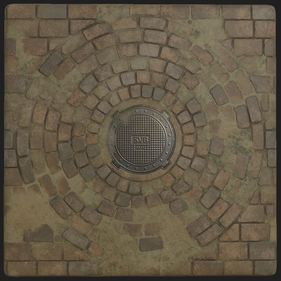 Texture Radial Sidewalk with sewer hatch VR / AR / low-poly | CGTrader
