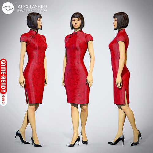 3D model Female Character - Iva - Chinese Dress VR / AR / low-poly ...
