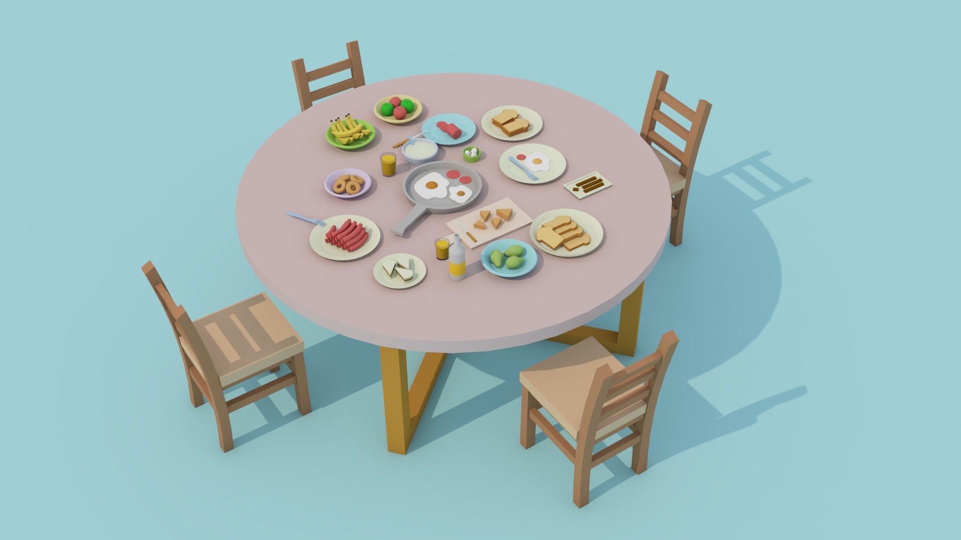 3D model Low-poly dining table with food - cartoon table VR / AR / low ...