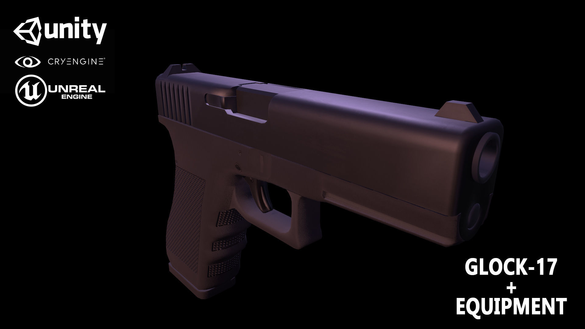 3D model Low-poly game-ready 3d model Glock-17 and equipment VR / AR ...